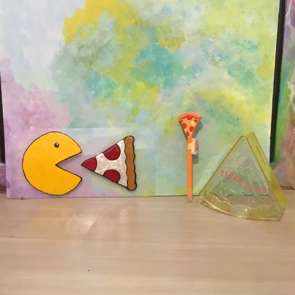 Accents | Hand Painted Stained Glass Pac Man Eating Pizza Window Clings ...